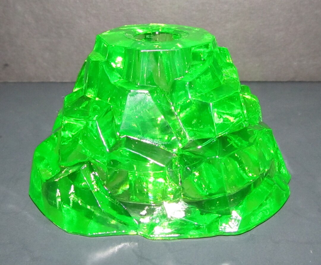 UNIQUE Iceberg Blocks of Ice Uranium Green Glass Mini Candle Stick or ...