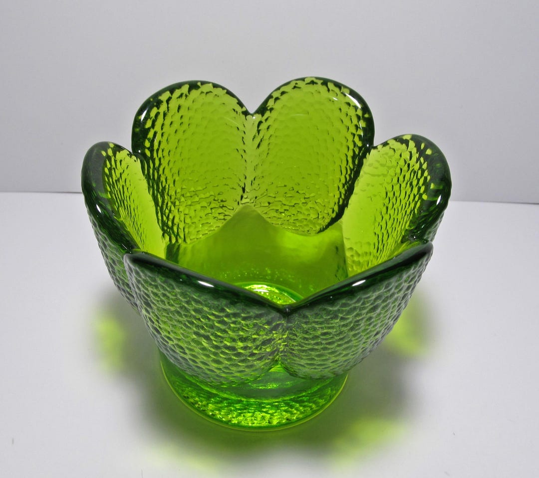 Vintage MCM Viking Art Glass Tulip Dimpled Pebble Textured Green Votive ...