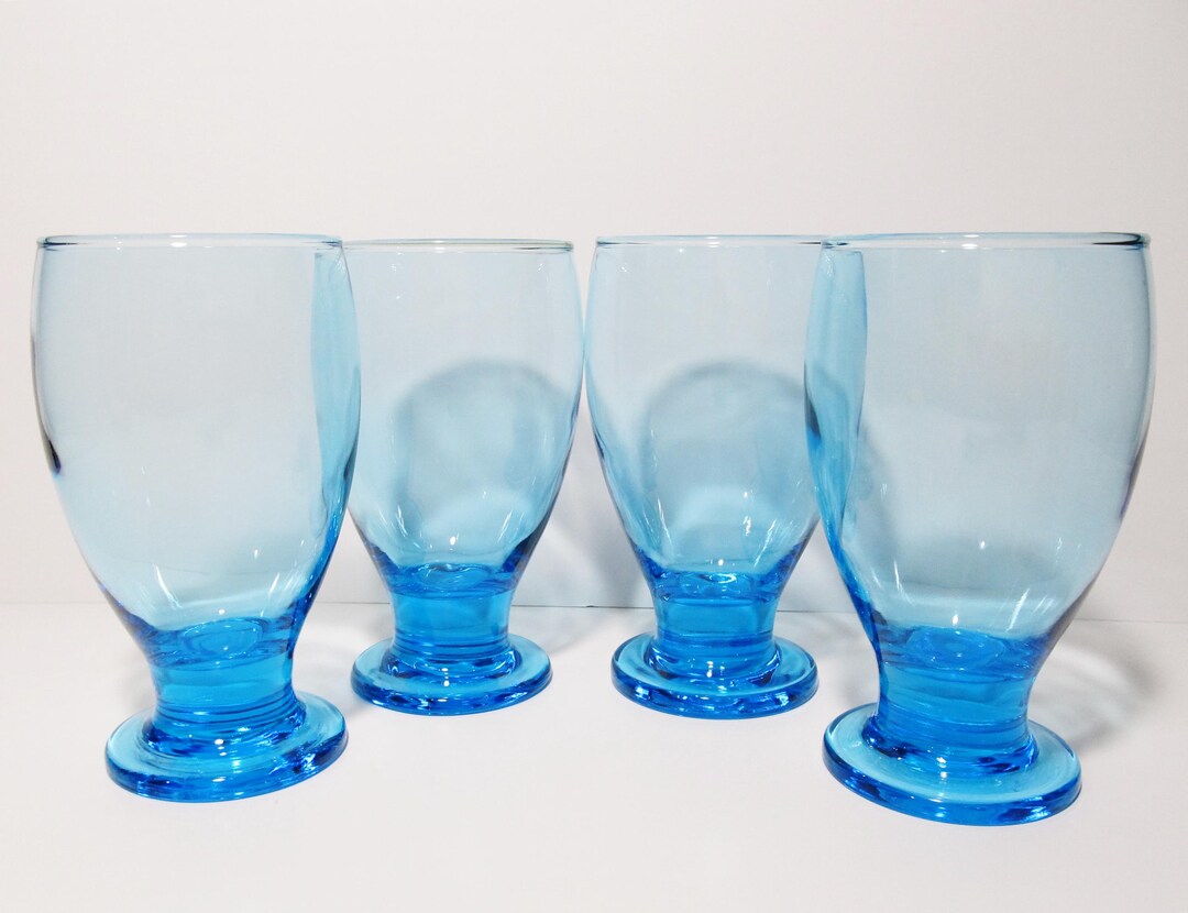 Cristar Sky Blue Water Glasses Goblets Footed Hand Blown Set of 4 ...