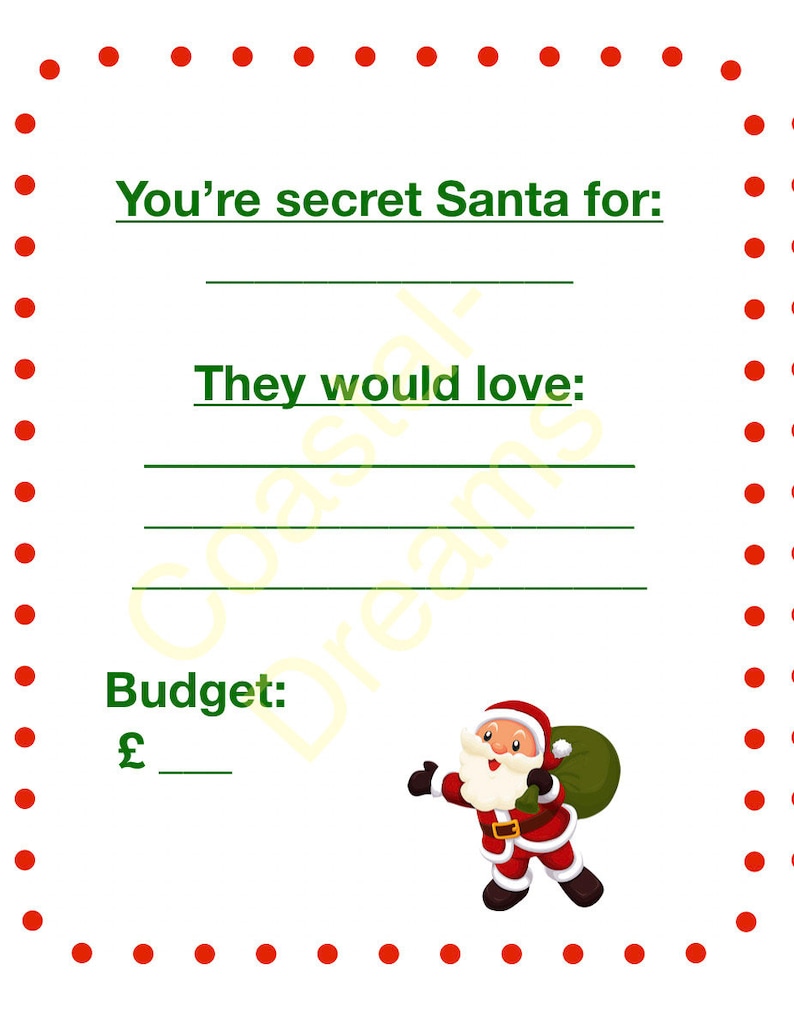 Secret Santa Planning Sheet Template Christmas Gift - Etsy