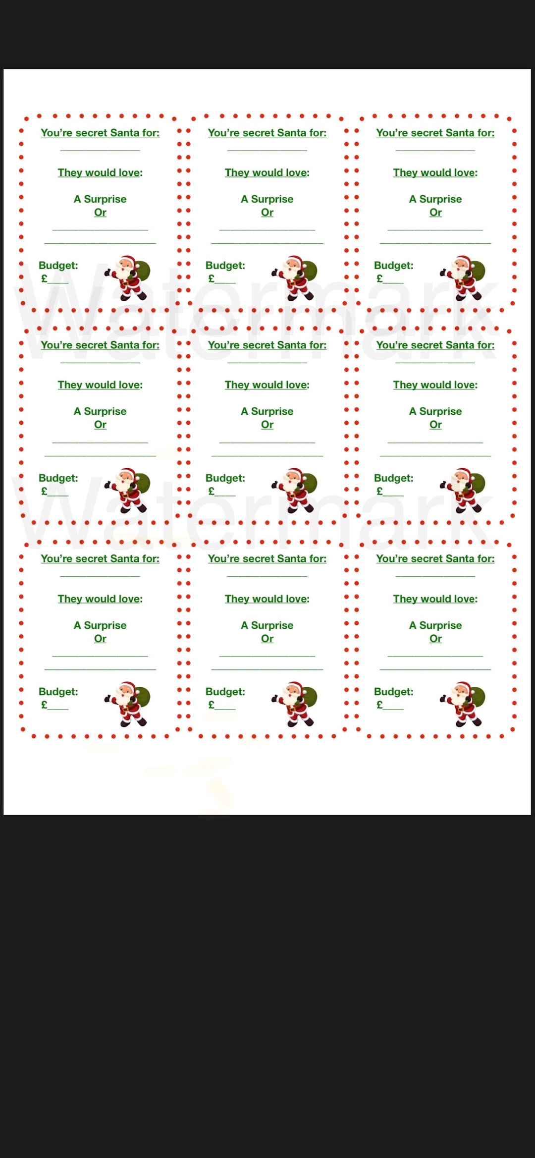 Secret Santa Sheet Template Christmas Gift Planning - Etsy