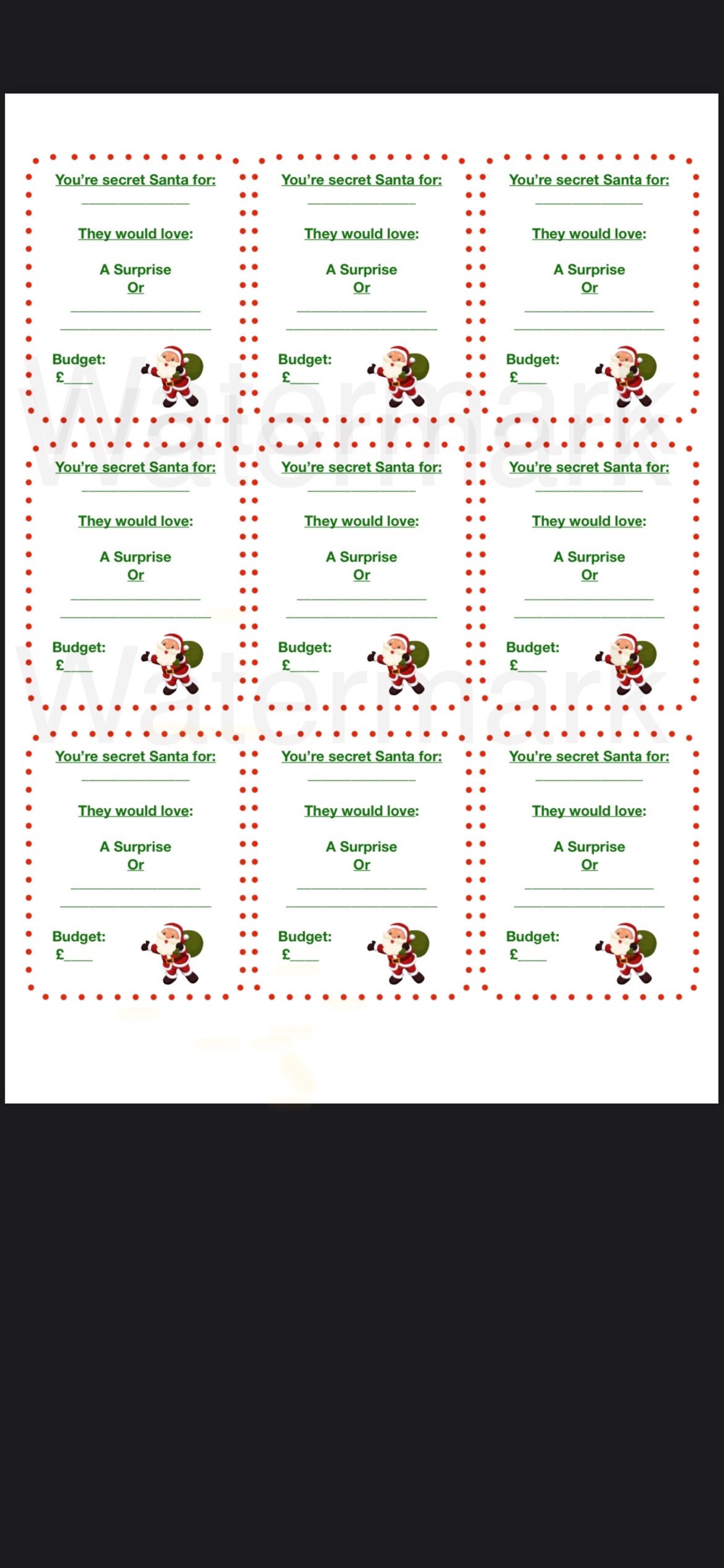 Secret Santa Sheet Template Christmas Gift Planning - Etsy