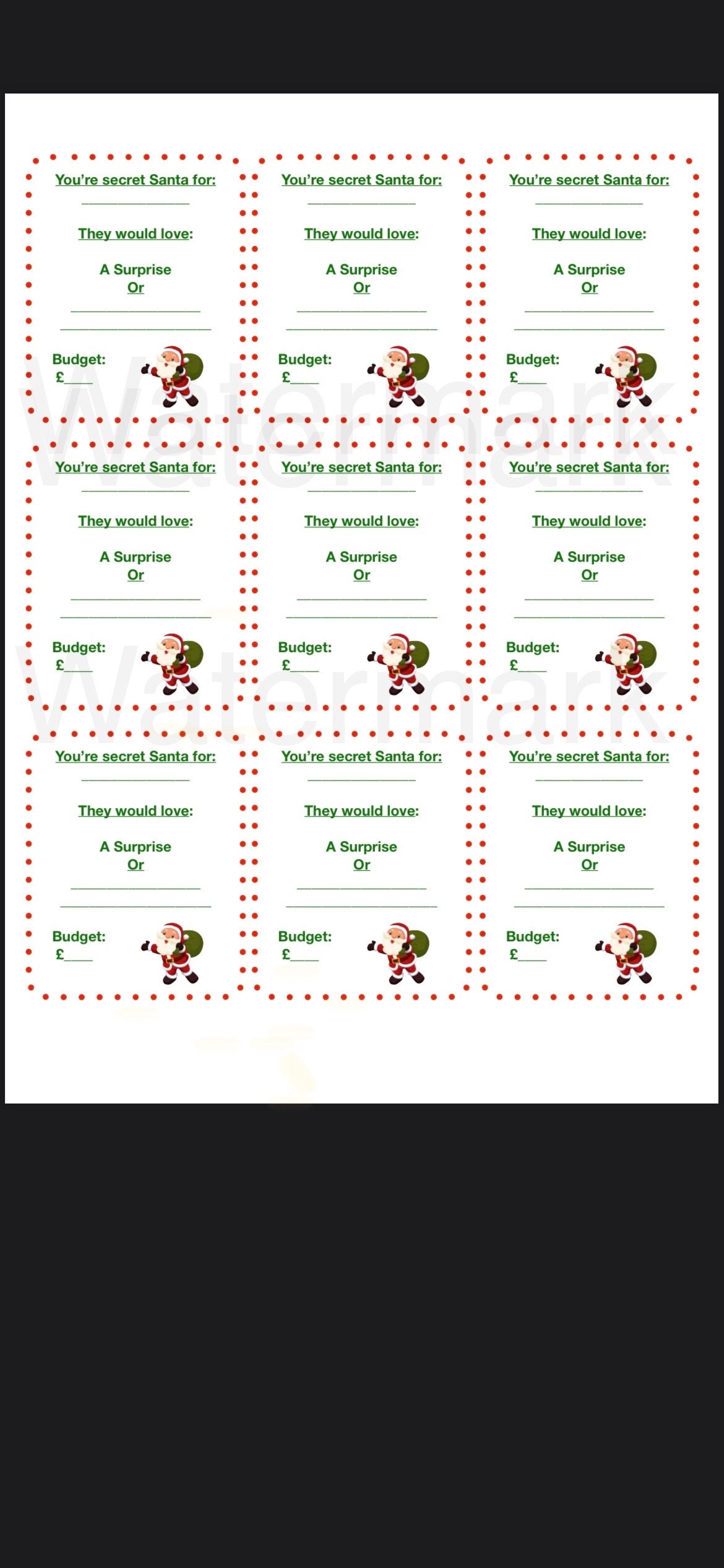 Secret Santa Sheet Template Christmas Gift Planning - Etsy