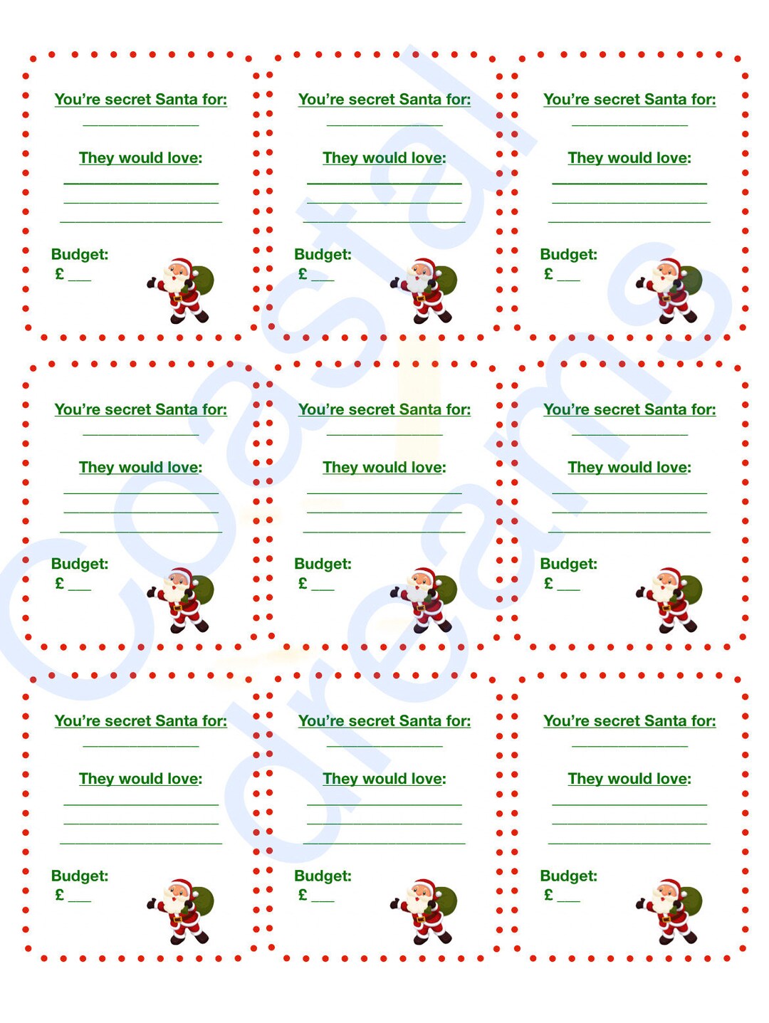 Secret Santa Planning Sheet Template Christmas Gift - Etsy