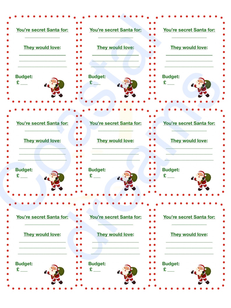 Secret Santa Planning Sheet Template Christmas Gift - Etsy