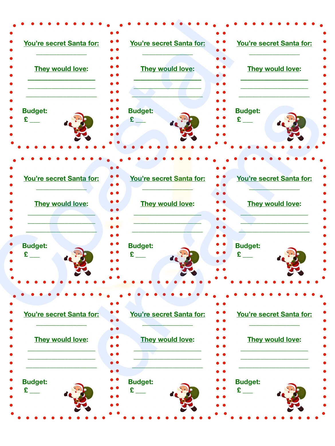 Secret Santa Planning Sheet Template Christmas Gift - Etsy