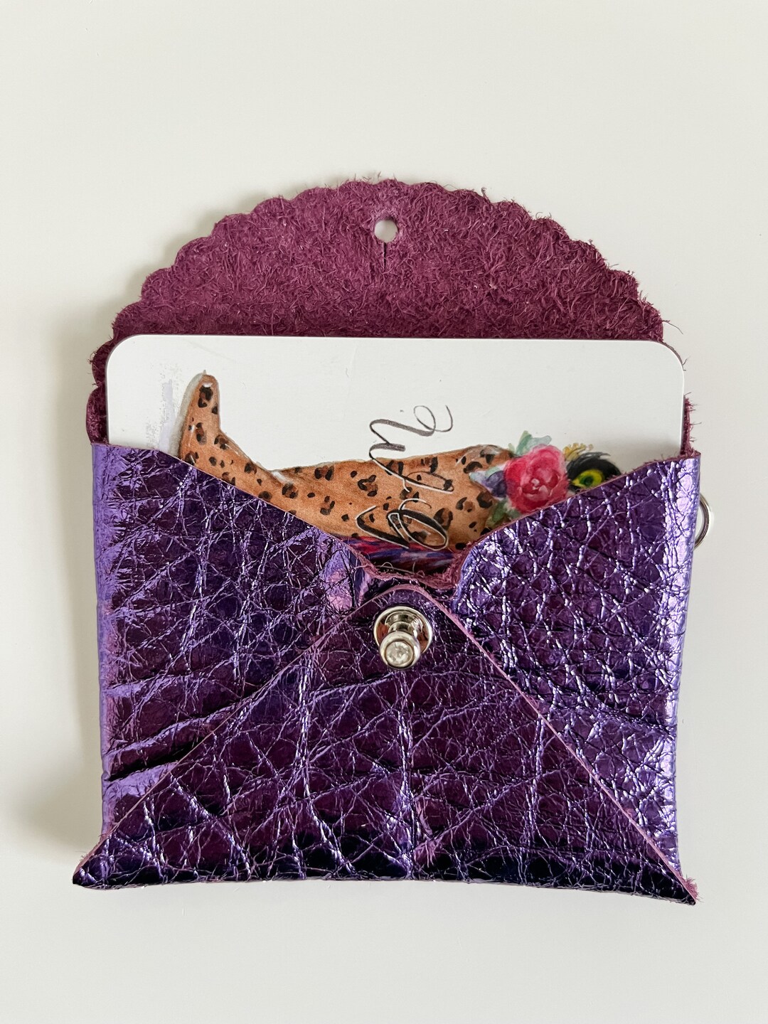 Metallic Purple Leather Card Wallet, Coin Purse, Mini Wallet, Card ...