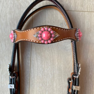 Western Horse Headstall, Leather Bling Headstall, Pink Conchos Glitter ...