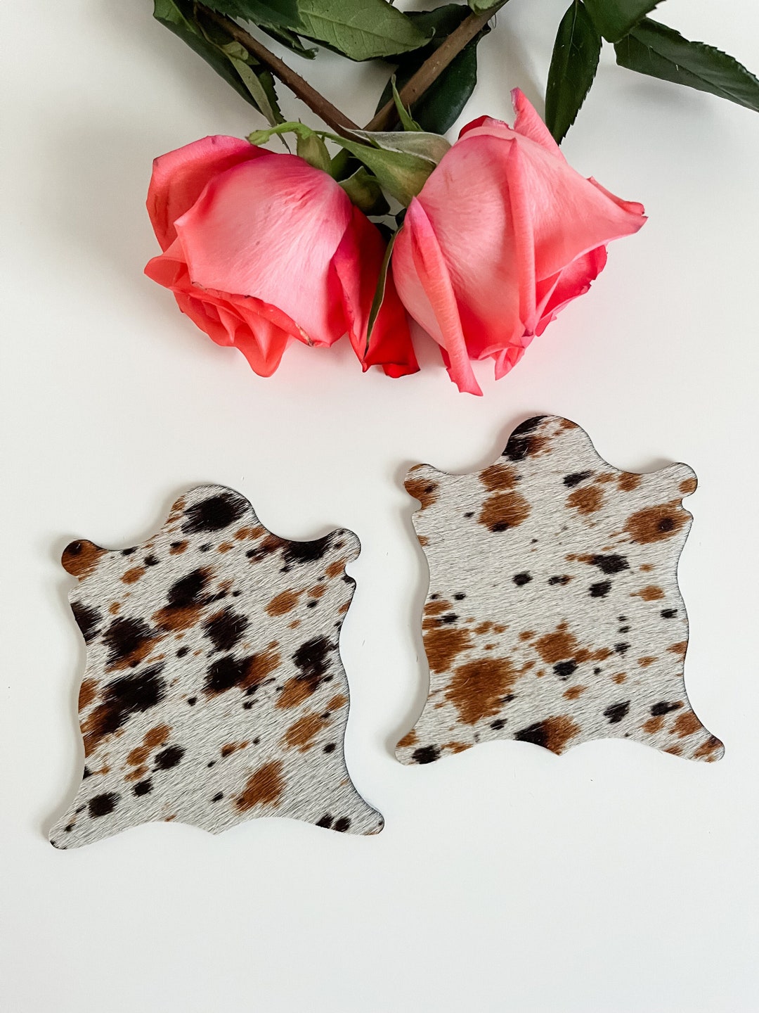 Tricolor Cow Print Hair on Hide Coasters, Cowhide Mug Rug Coasters ...