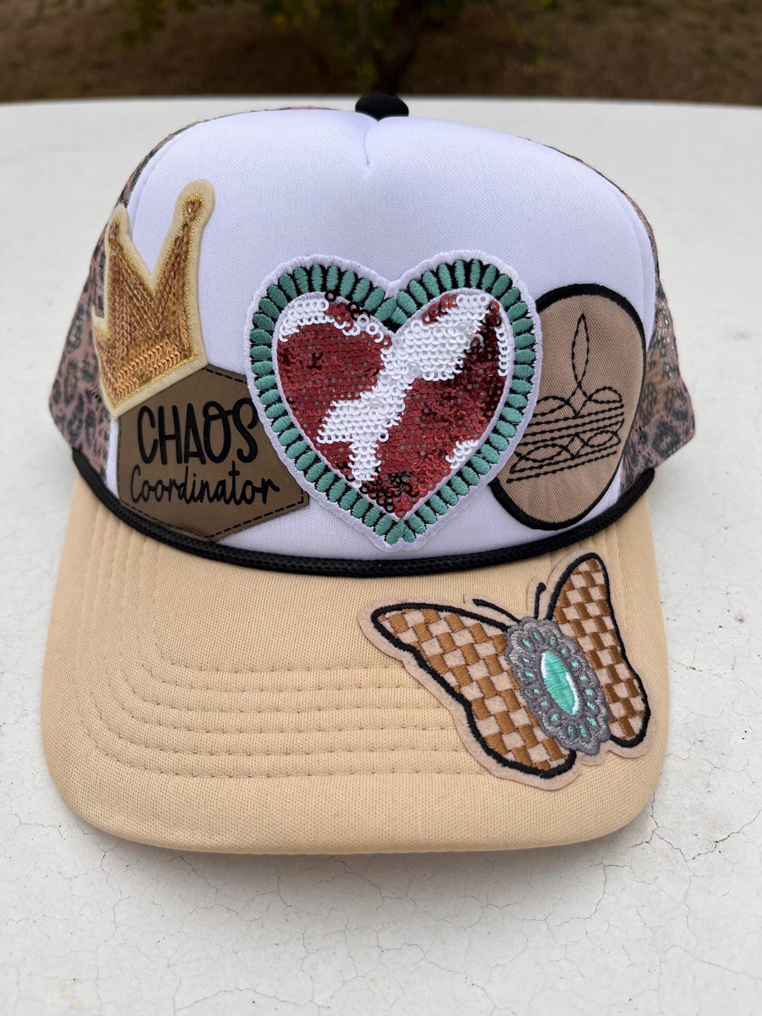 Cheetah Print Trucker Hat With Western Patches, Chaos Coordinator Hat ...