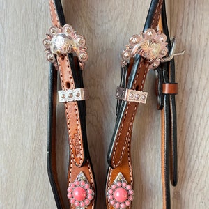 Western Horse Headstall, Leather Bling Headstall, Pink Conchos Glitter ...