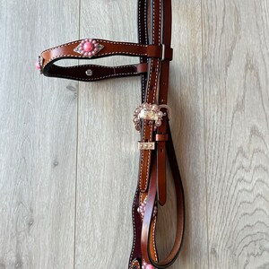 Western Horse Headstall, Leather Bling Headstall, Pink Conchos Glitter ...