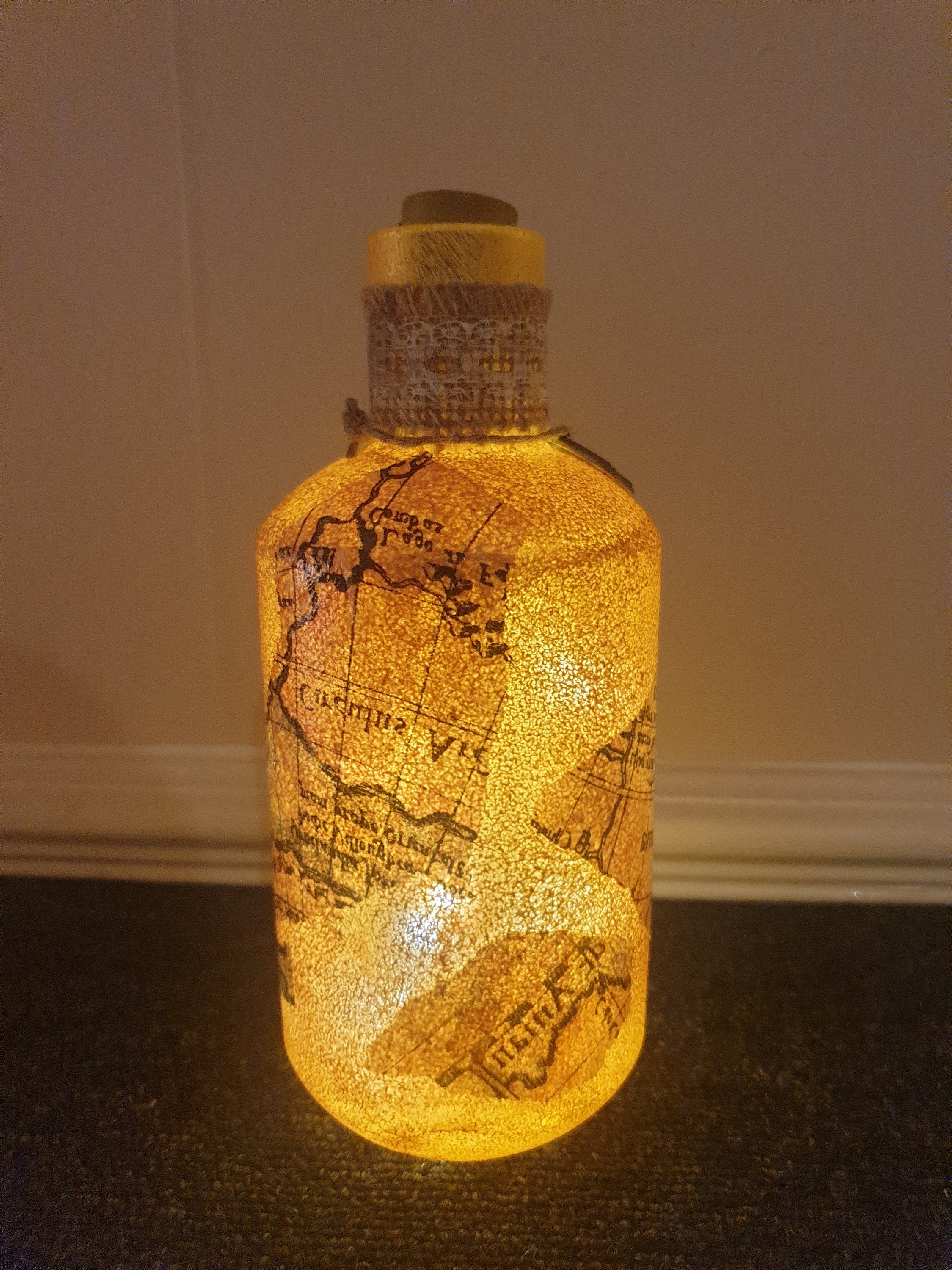 Treasure Map Decoupage Bottle With Led Lights | Etsy