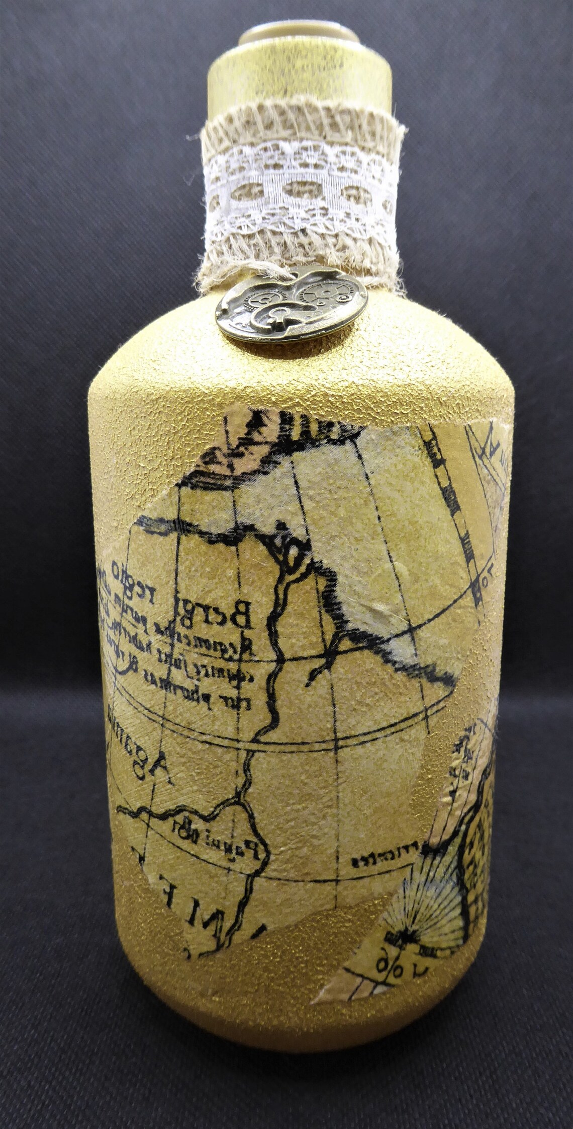 Treasure Map Decoupage Bottle With Led Lights | Etsy