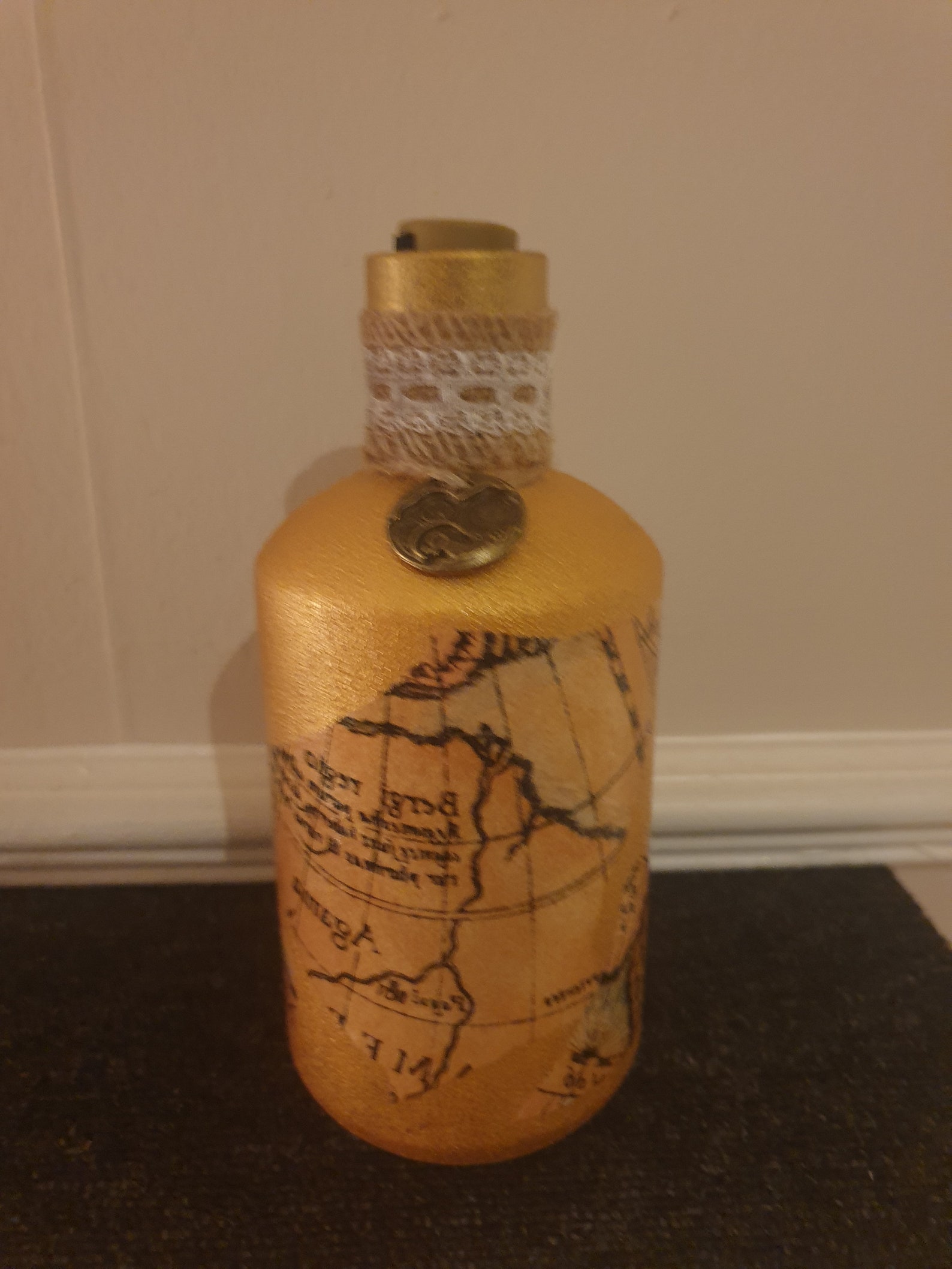 Treasure Map Decoupage Bottle With Led Lights - Etsy