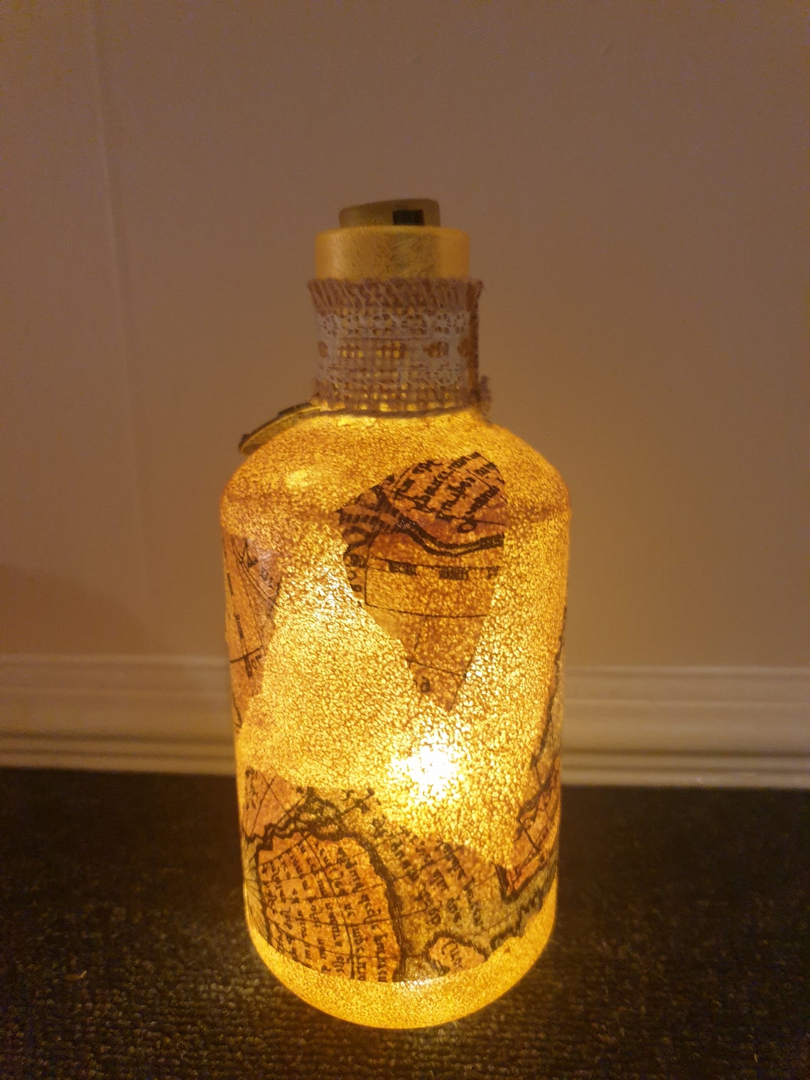 Treasure Map Decoupage Bottle With Led Lights - Etsy