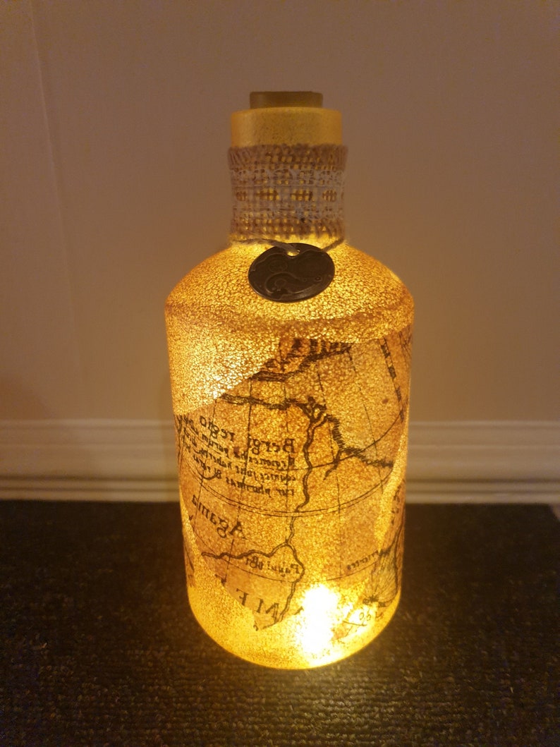 Treasure Map Decoupage Bottle With Led Lights | Etsy