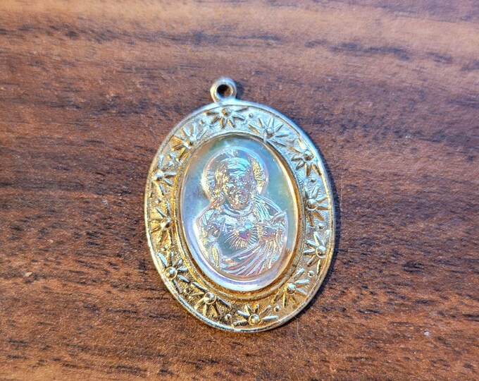 Vintage German Christ With Sacred Heart Medal, Light Weight Gold Tone ...