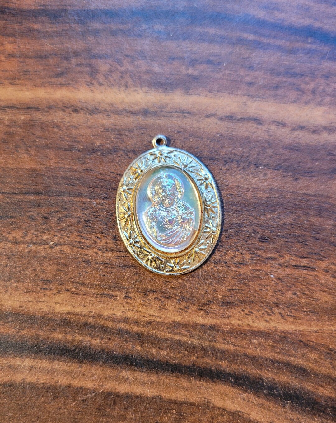 Vintage German Christ With Sacred Heart Medal, Light Weight Gold Tone ...