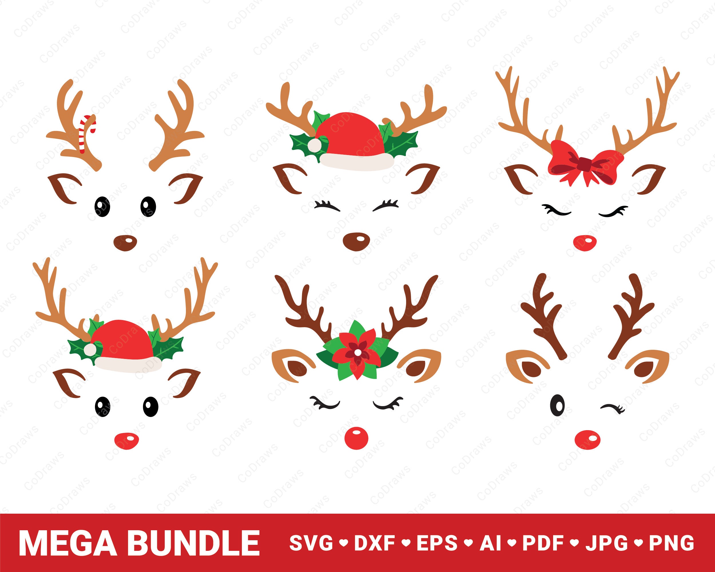 Reindeer SVG Christmas Clipart 10 X Reindeer Svg File | Etsy