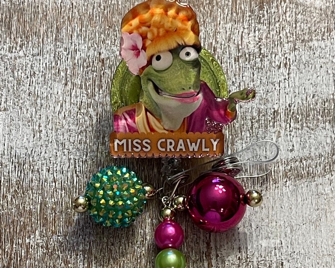 Miss Crawley Cartoon Lizzard Acrylic Badge Reel With Beads - Etsy