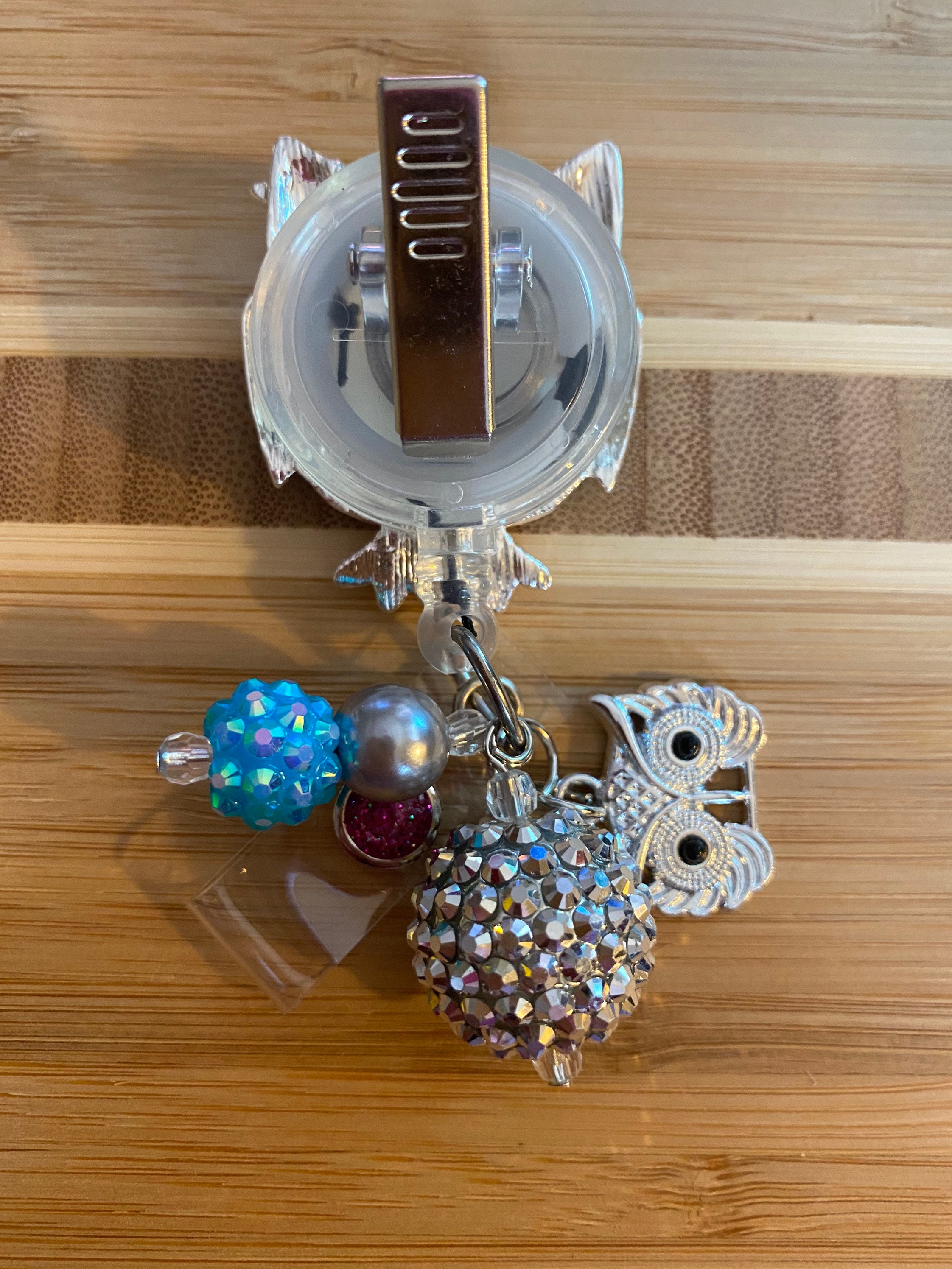 Glittery enamel Owl badge reel with matching charm | Etsy