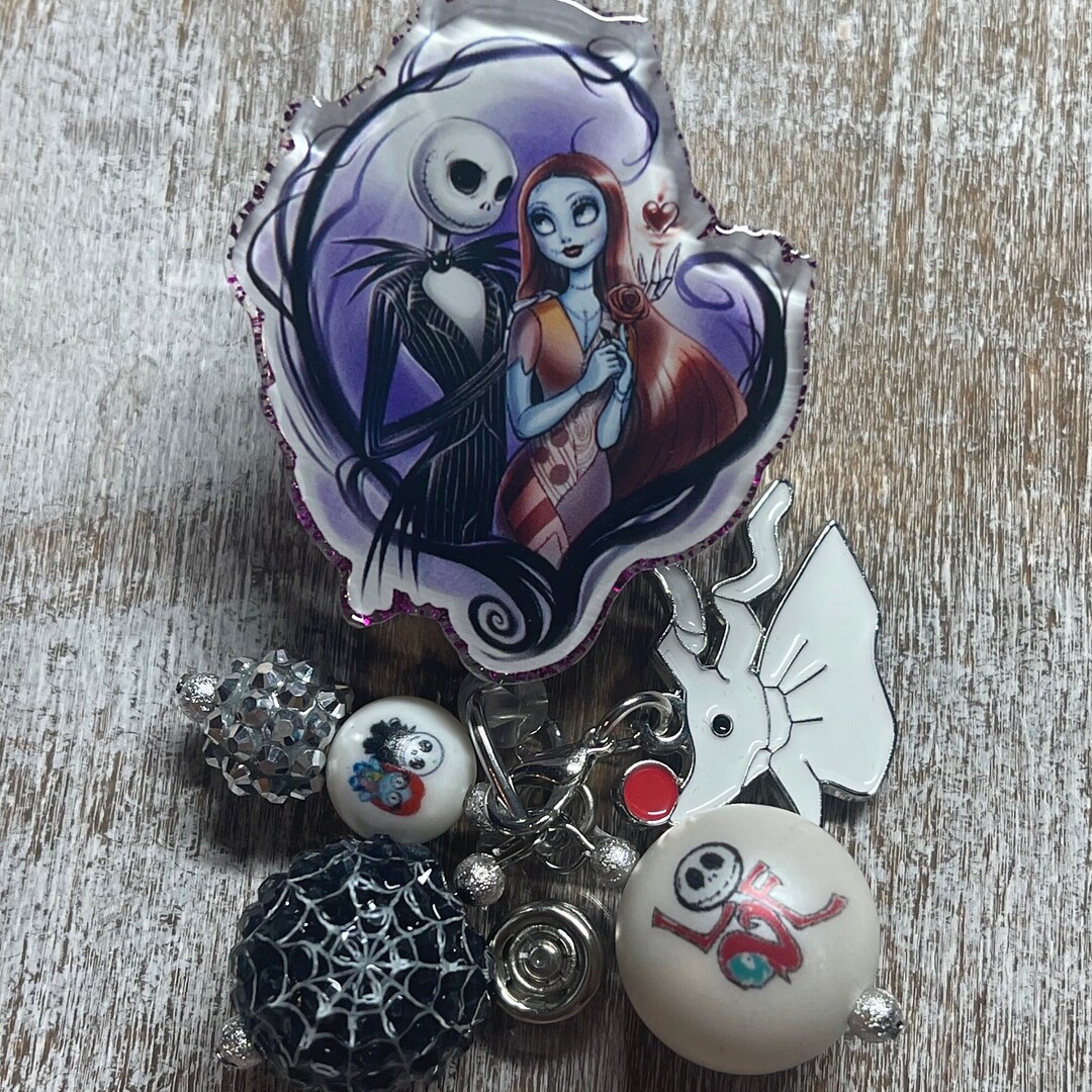Jack and Sally Badge Reel With New Breading and Zero Charm. - Etsy