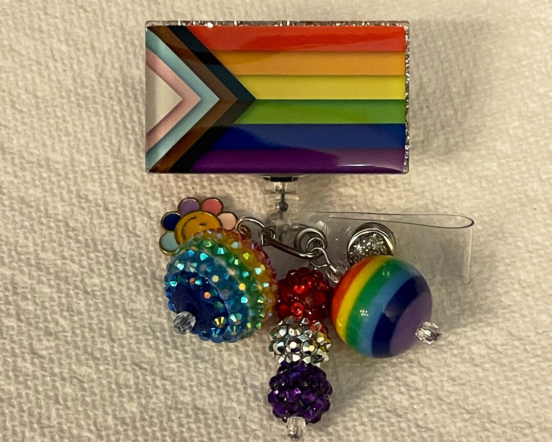Progress Rainbow Pride Flag Badge Reel With Bead Charms 2 Options - Etsy