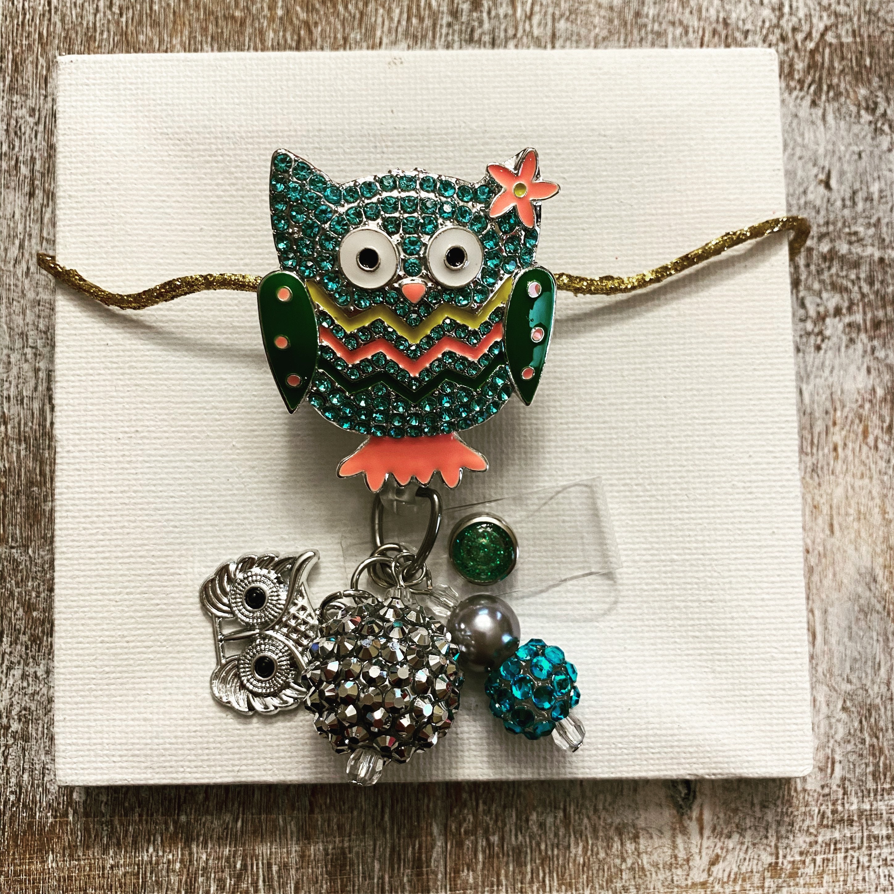 Glittery enamel Owl badge reel with matching charm | Etsy