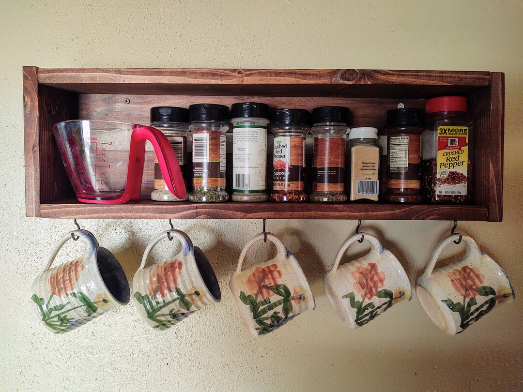 Kitchen Shelf, Hook Shelf, Wooden Shelf, Kitchen Organizer, Cup Shelf ...