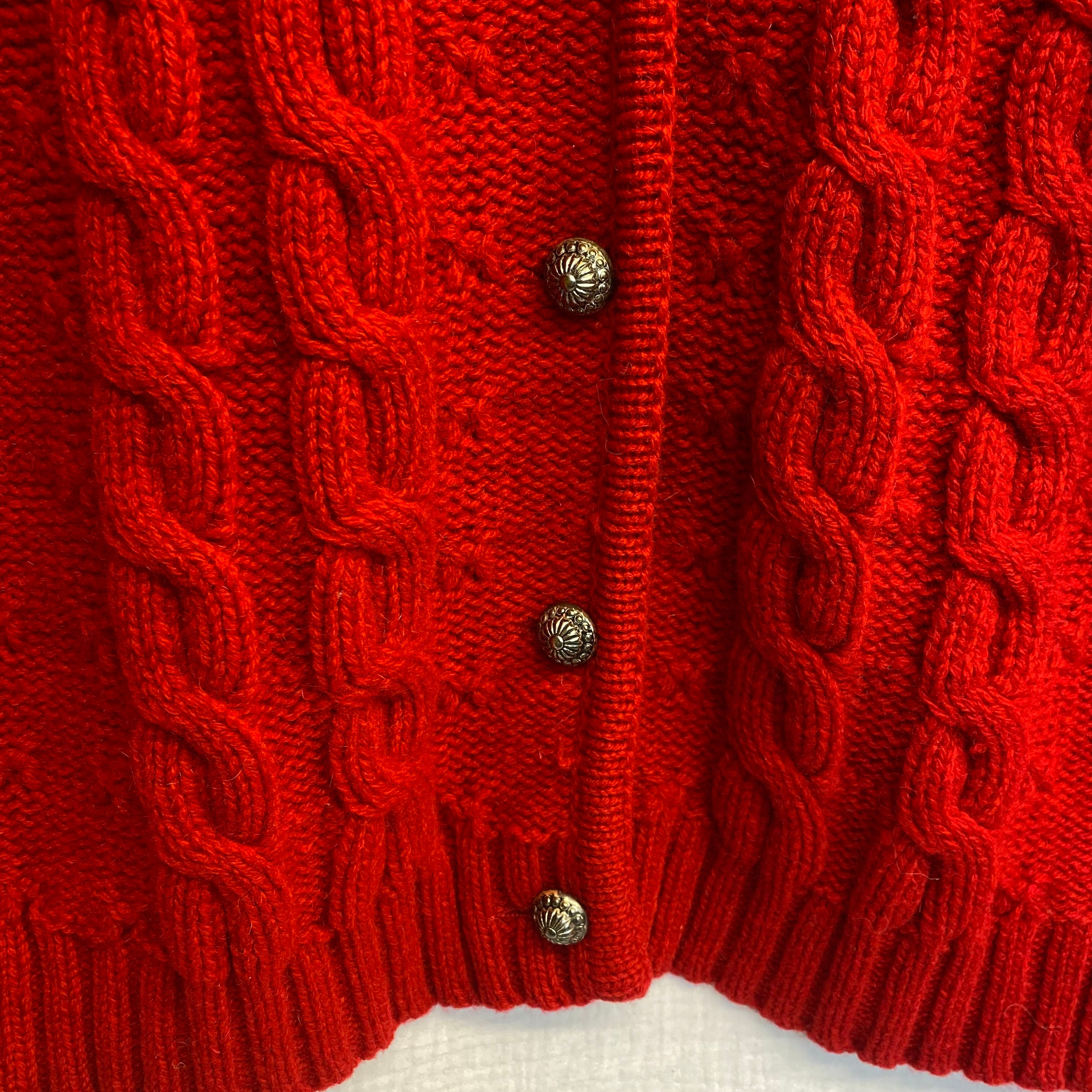 Vintage Geiger Austrian Cardigan, Red Wool Cable Knit Cardigan ...