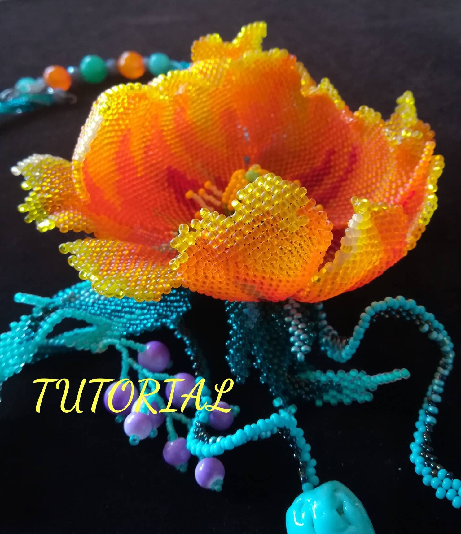 PDF Tutorial Beading Orange Poppy Instruction is English 3d Beaded ...