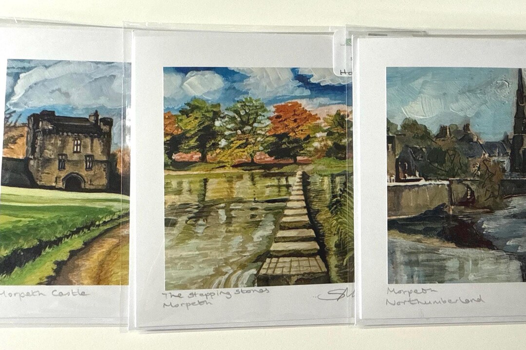 Handmade Morpeth Scene Cards: Castle, River, Stepping Stones - Set of 3 ...