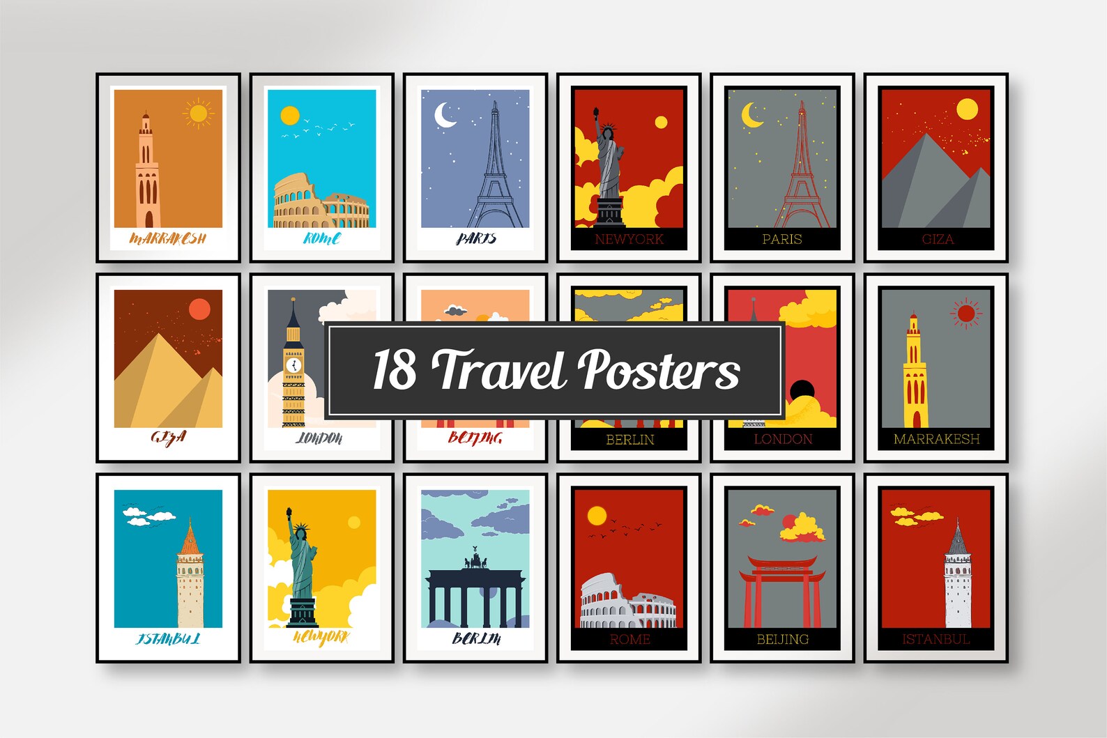 Minimal Travel Posters, Set of 18 Posters, Travel Wall Art, London ...