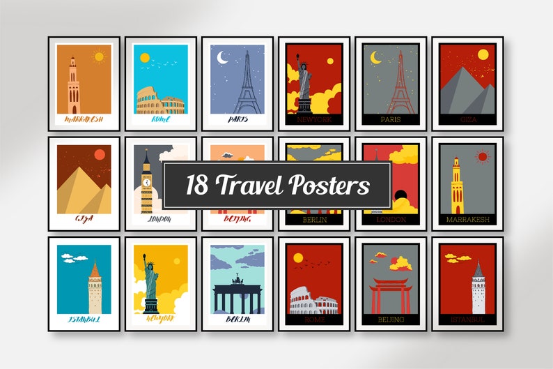 Minimal Travel Posters, Set of 18 Posters, Travel Wall Art, London ...