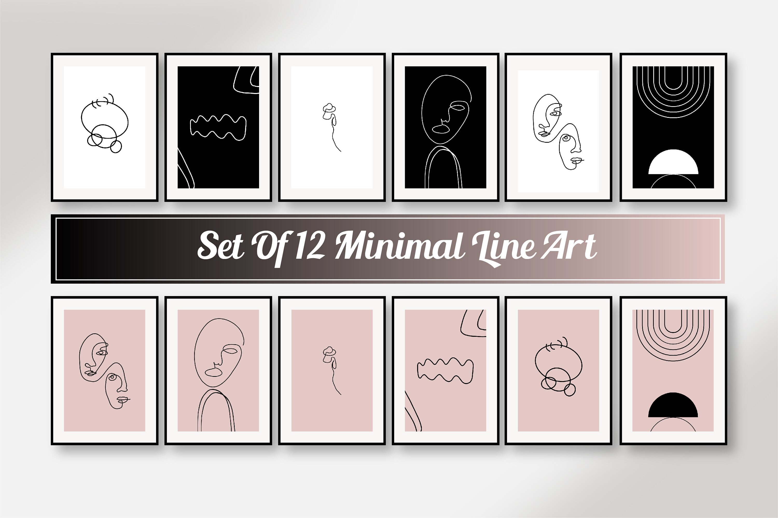 Minimal Line Art Set of 12 Minimal Digital Art Wall Art - Etsy