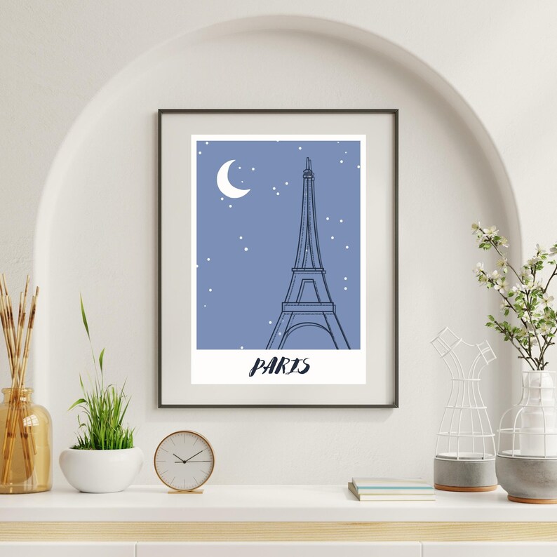 Minimalist Paris Wall Art Decor, Eiffel Tower Cityscape, Digital World ...