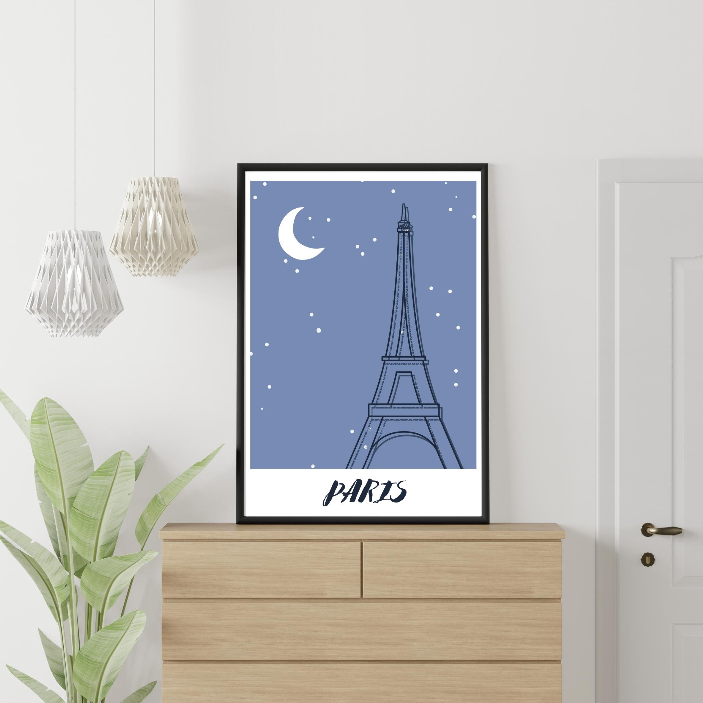 Minimalist Paris Wall Art Decor, Eiffel Tower Cityscape, Digital World ...
