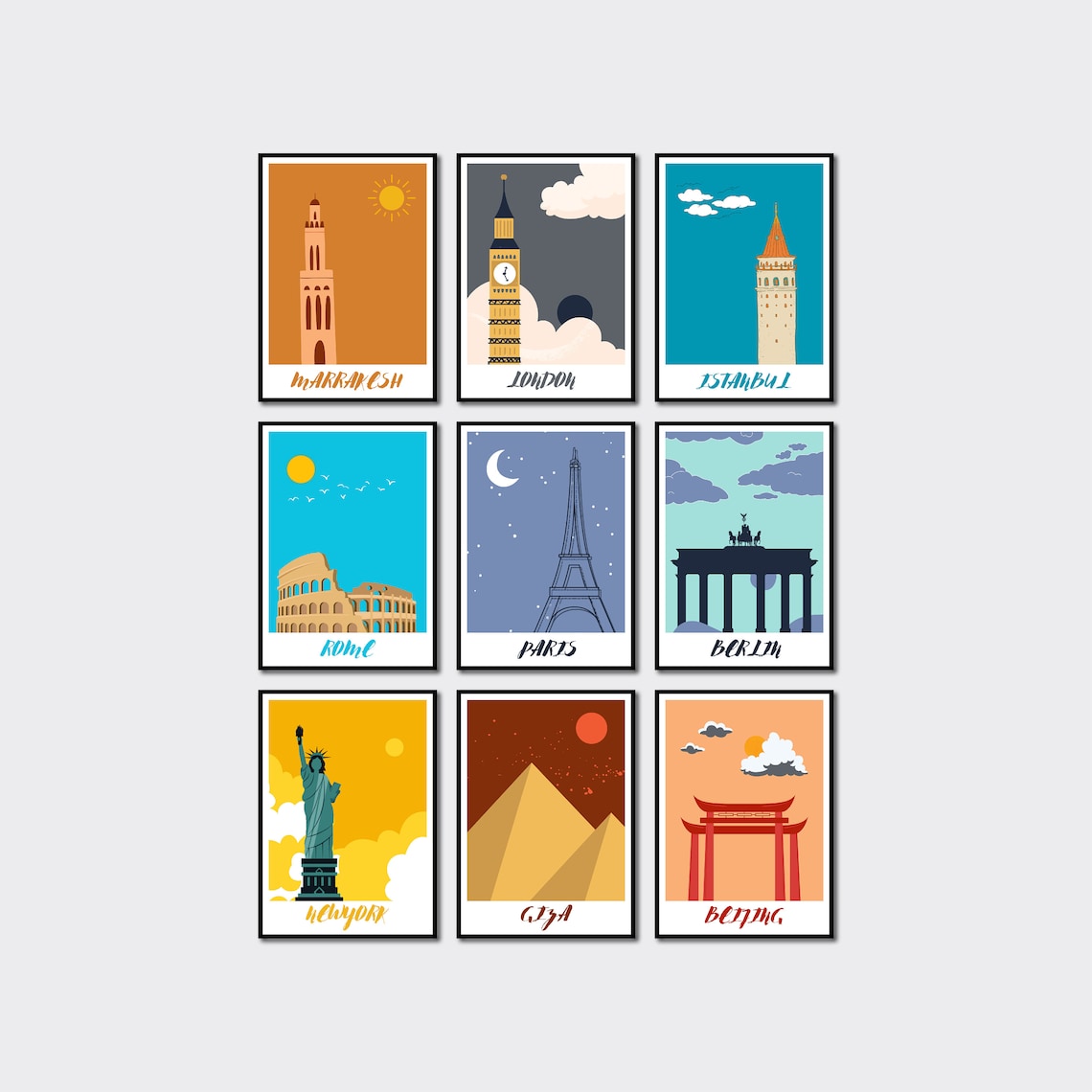Minimal Travel Posters, Set of 18 Posters, Travel Wall Art, London ...