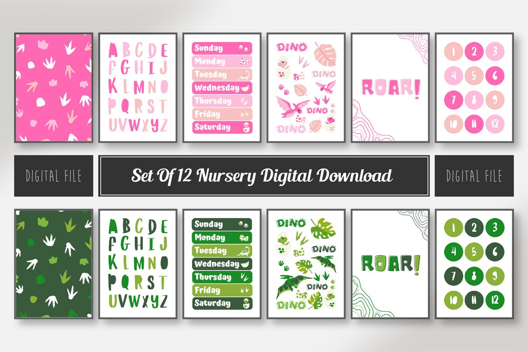 Dinosaur Art Prints, 12 Poster Bundle, Kids Dino Art, Nursery Prints, T ...