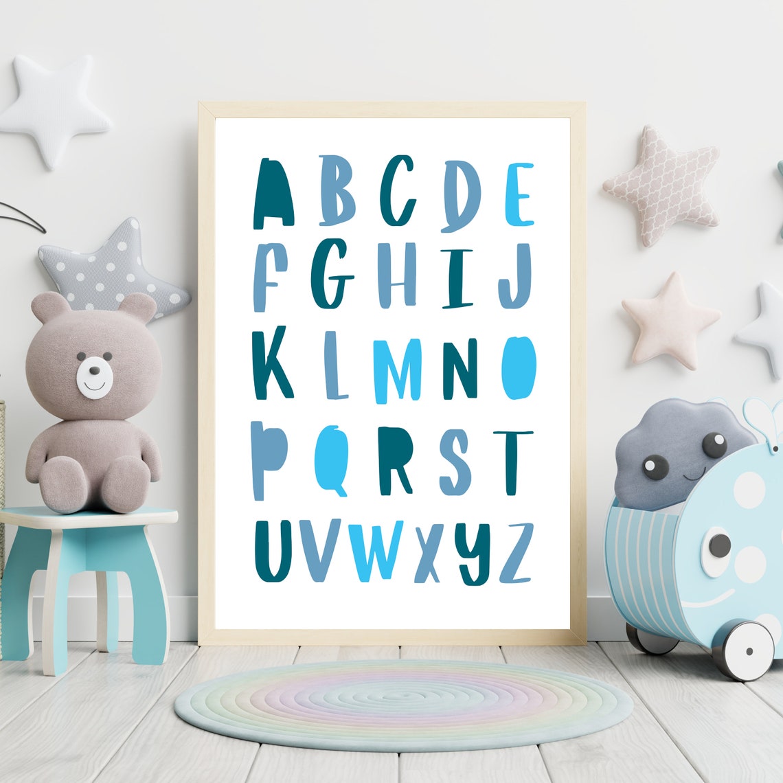 Boys Nursery Decor Set of 3 Blue Wall Print Alphabet - Etsy