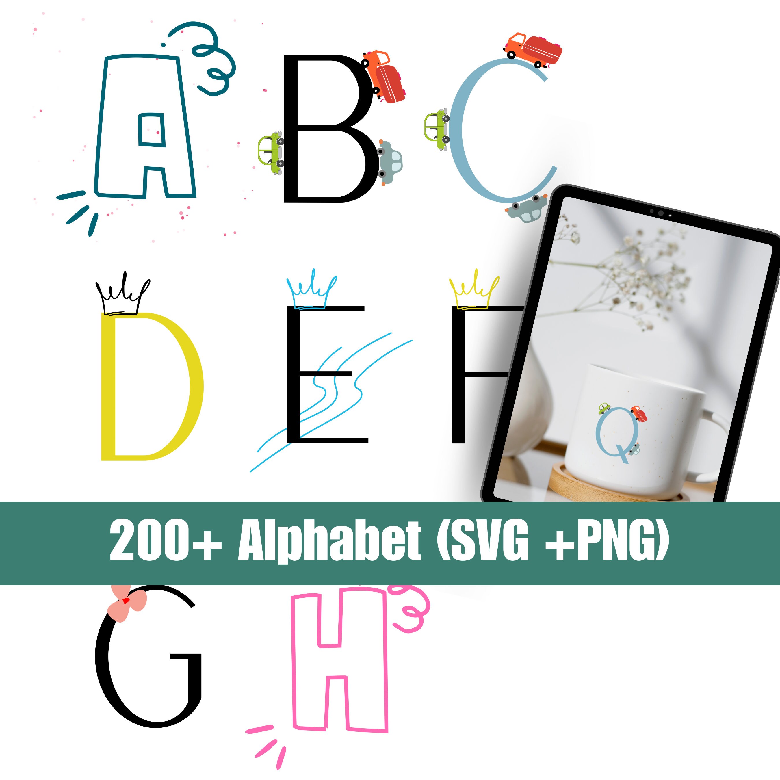 Alphabet Svg Bundle, Initial Letter SVG, Cut File for Cricut, 200 ...