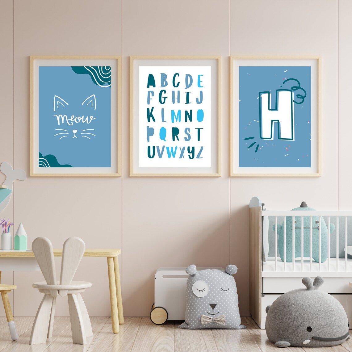 Educational Poster, Cat Art Prints, Set of 6, Custom Initial Kitty Art ...