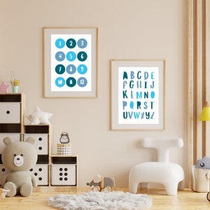 Boys Nursery Decor Set of 3 Blue Wall Print Alphabet - Etsy