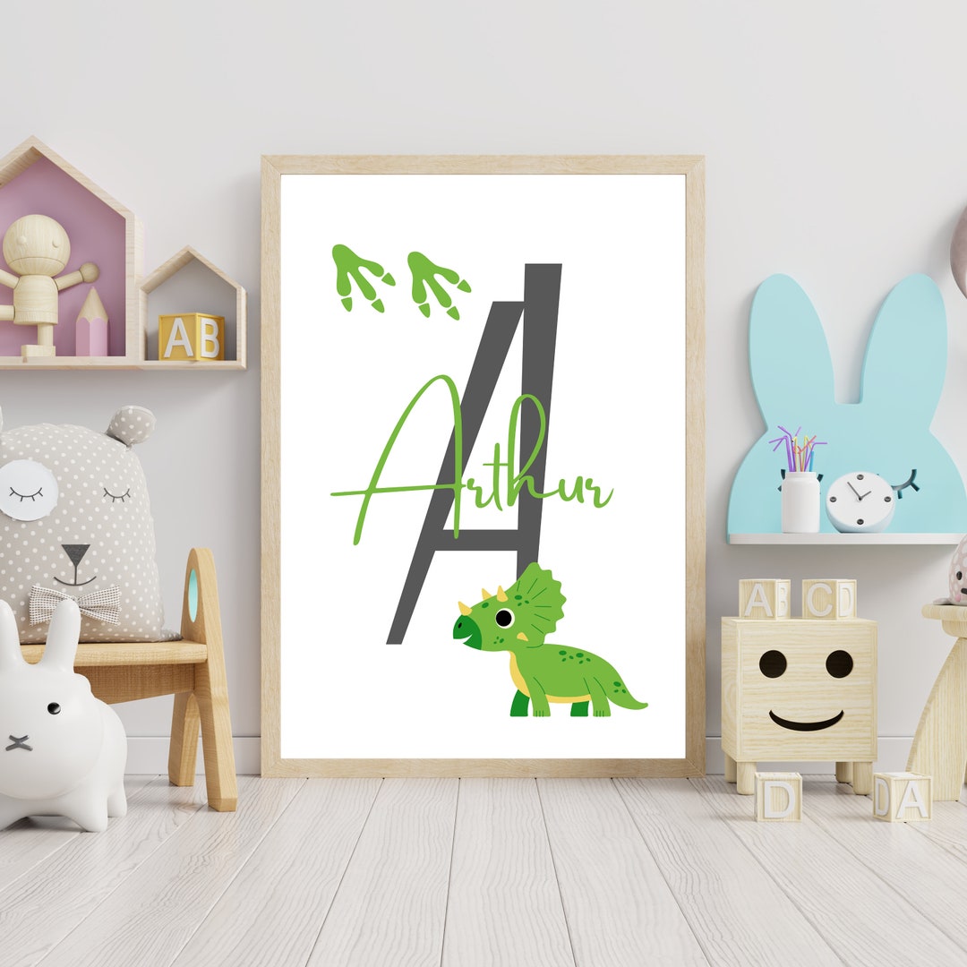 Boy Initial Print, Dinosaur Conecpt, Custom Name Printable, Playroom ...