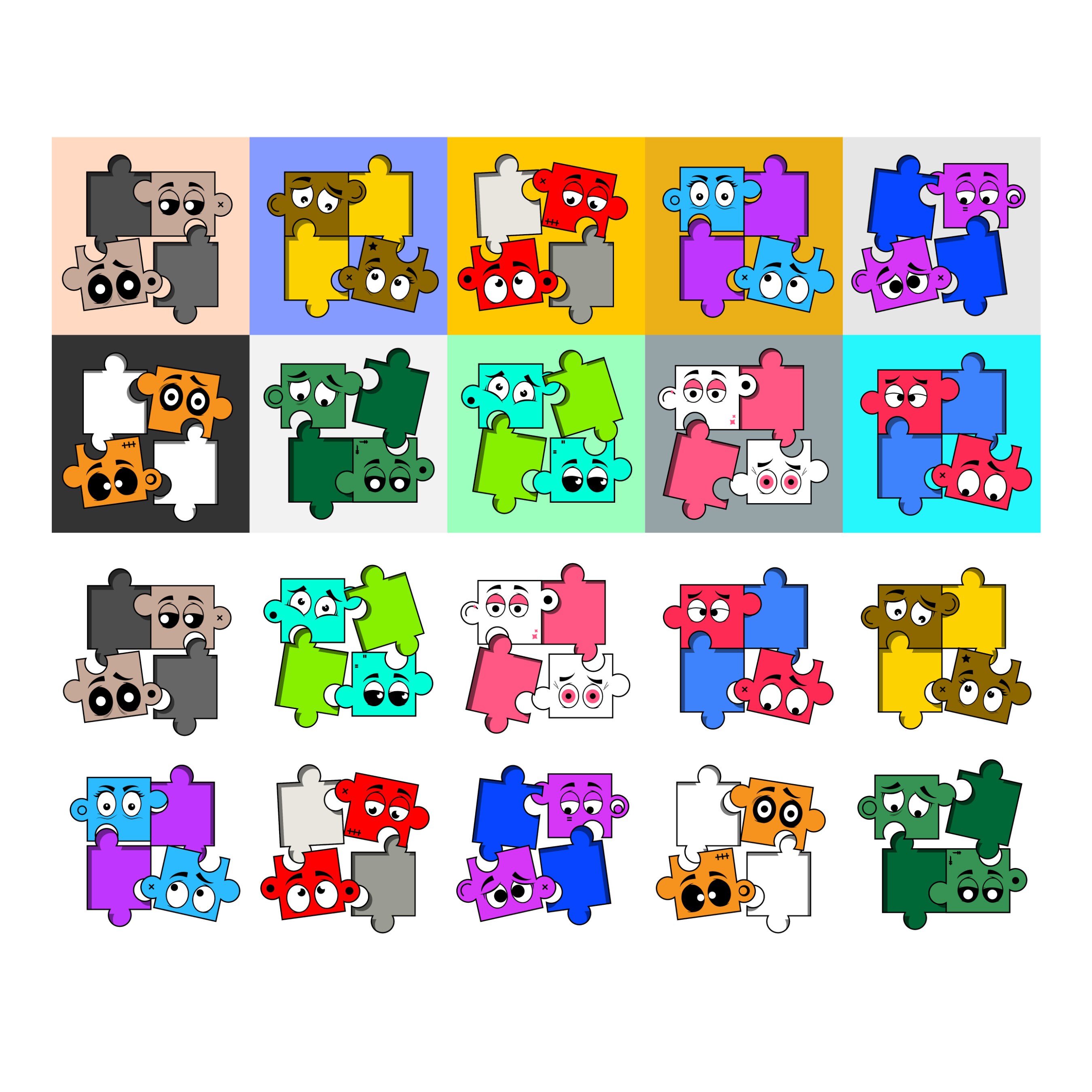Puzzle Svg Bundle, Cute Characters Svg, Face Puzzle Characters Png, SVG ...