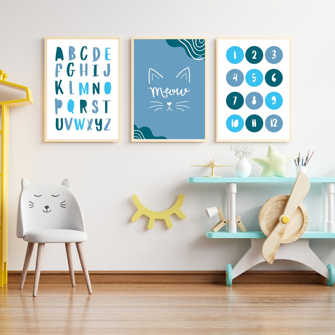 Educational Poster, Cat Art Prints, Set of 6, Custom Initial Kitty Art ...