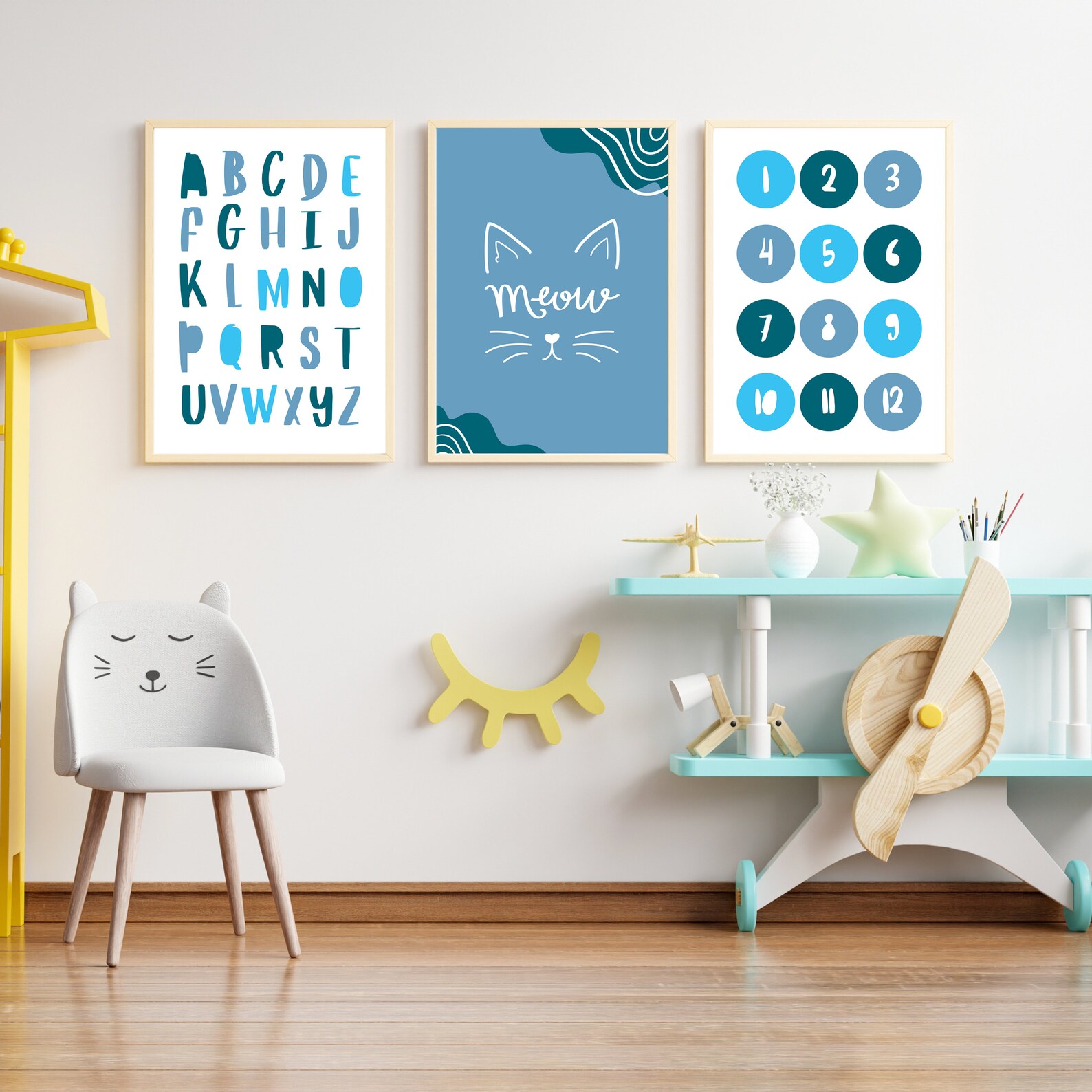 Educational Poster, Cat Art Prints, Set of 6, Custom Initial Kitty Art ...