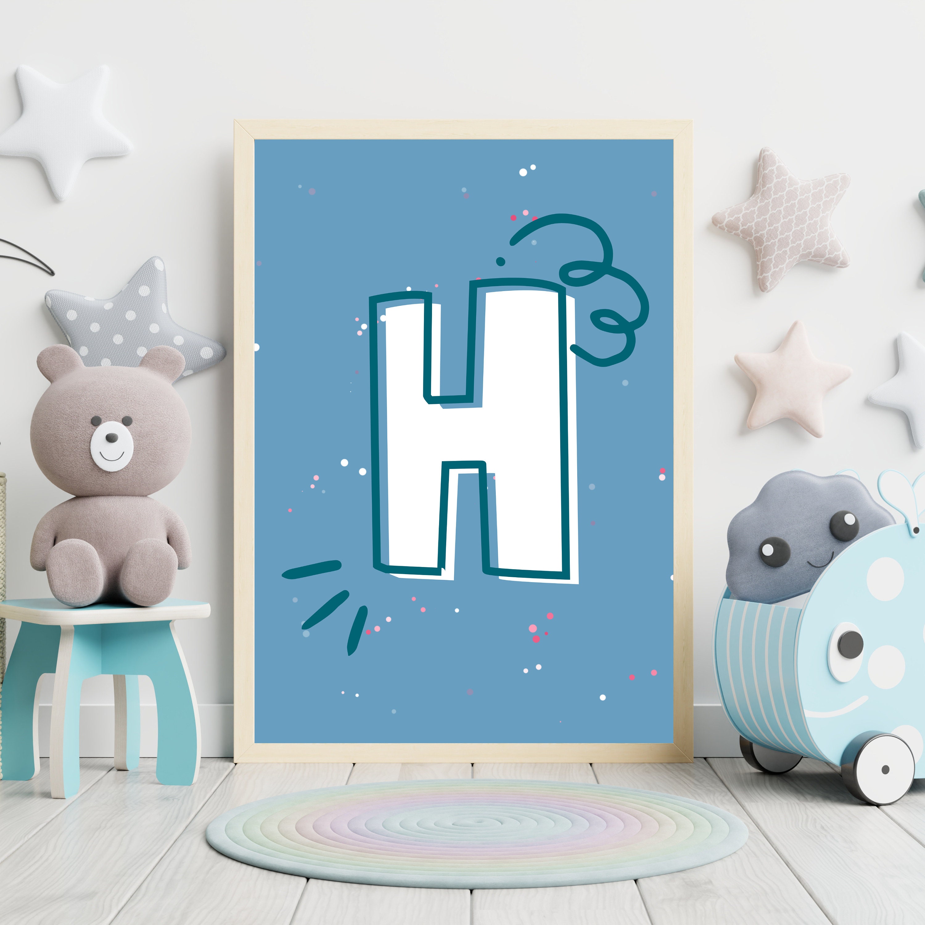 Educational Poster, Cat Art Prints, Set of 6, Custom Initial Kitty Art ...