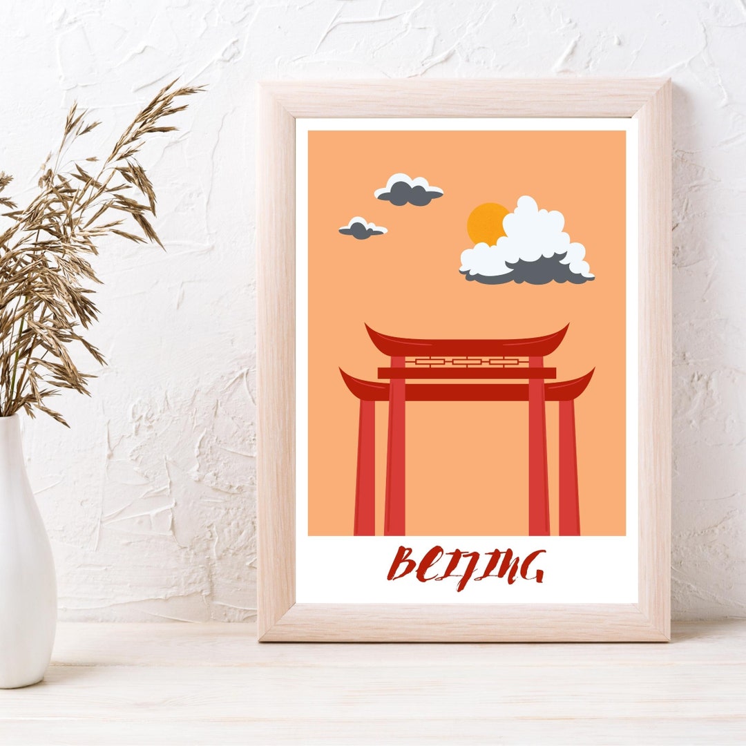 Minimalist China Wall Art Print, Beijing Cityscape, Digital World ...